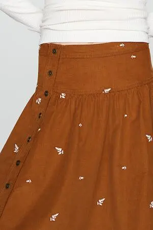PILCRO 100% Cotton Corduroy Midi Skirt