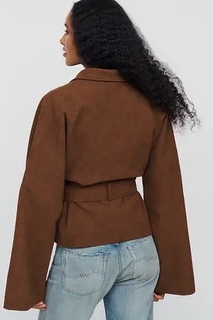SIEMPRE Faux Suede Dolman Jacket - Brown
