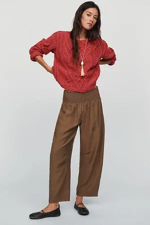 PILCRO Reese Smocked Pull-on Barrel Pants - Camel
