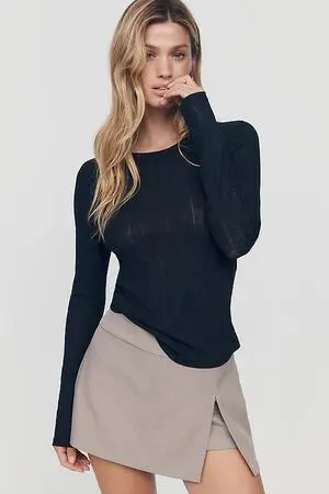 Anthropologie Semi-sheer Long-sleeve Top Black
