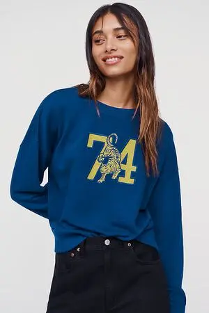Maeve 100% Cotton Embroidered Varsity Sweatshirt Navy