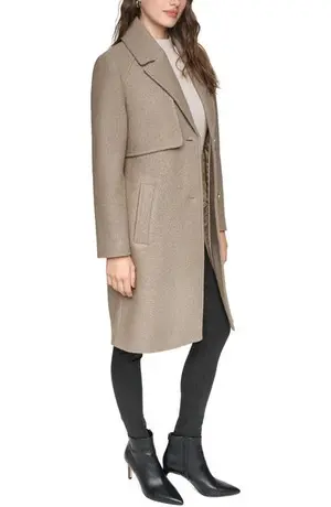 Andrew Marc Besette Boiled Wool Blend Coat - Brindle