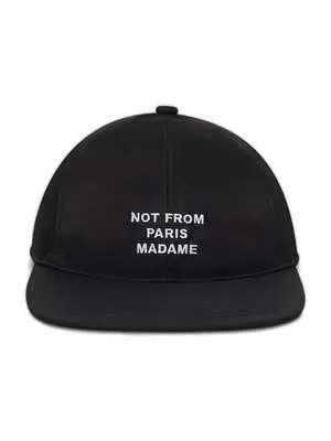 Drole De Monsieur Flat Visor Hat With Embroidered Eyelets And Front Slogan - Nero