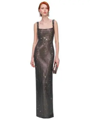 SELF-PORTRAIT Rhinestone Embellished Mini Dress With Concealed Back Zip