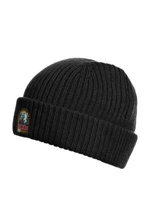 PARAJUMPERS Extra-fine Merino Wool Blend Mini Rib-knit Beanie With Front Patch - Nero