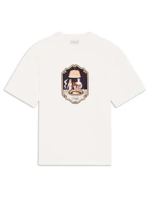 Drole De Monsieur Cotton Casino Scene Print T-shirt With Ribbed Collar - Bianco