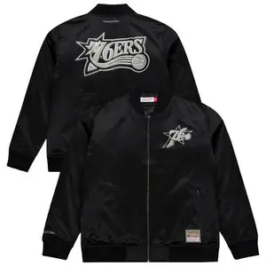 Mitchell & Ness Philadelphia 76ers Chrome Satin Bomber Full-zip Jacket - Black