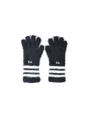 Y3 Striped Fingerless Knit Gloves - Black