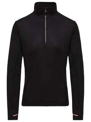 Moncler High-neck Half-zip Wool-silk Long-sleeve Shirt With Sleeve Logo Patch - Nero
