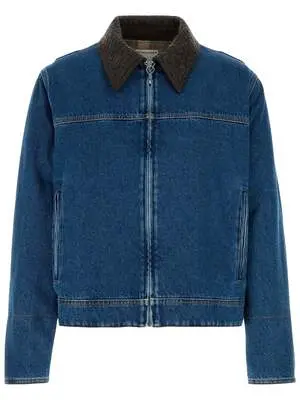 Bottega Veneta Intrecciato Leather Mini Collar Jacket With Concealed Zip & Side Pockets - Blu