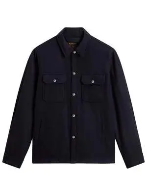 Woolrich Wool Shirt Jacket With Removable Logo Tab, Snap Pockets & Adjustable Cuffs - Blu