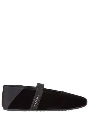 Fendi Tape Square-toe Elastic Strap Flats With Collapsible Grosgrain Heel