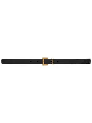 Saint Laurent Mini Leather Belt With Adjustable Buckle - Nero