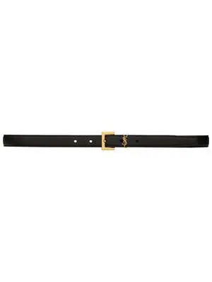 Saint Laurent Mini Leather Belt With Adjustable Buckle And Bronze-toned Hardware