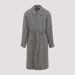 Paul Smith Herringbone Wool Belted Overcoat - Brown