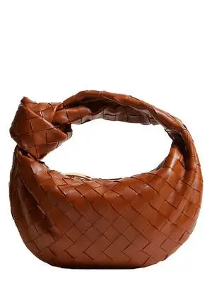 Bottega Veneta Mini Intrecciato Leather Handbag With Gold-tone Hardware And Zip Closure - Marrone