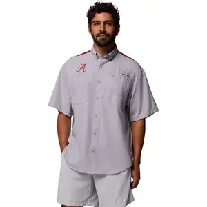 Columbia Alabama Crimson Tide Tamiami Colorblock Omni-shade Button-down Shirt - Gray