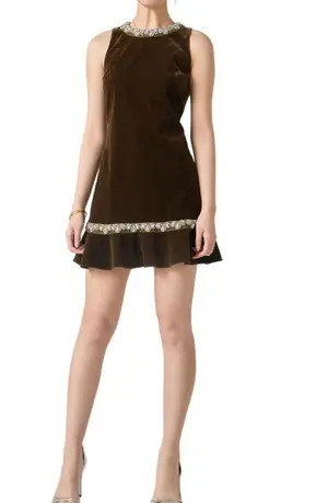 Endless Rose Jewel Trim Sleeveless Velvet Minidress