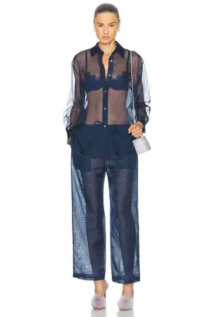 Renggli Organza Button Up Shirt In Navy - Midnight