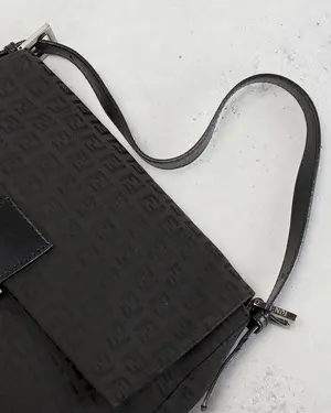 FWRD RENEW Fendi Zucchino Mama Baguette Shoulder Bag - Black