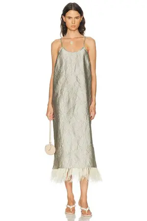 Chan Luu Feather Trim Dress In Grey