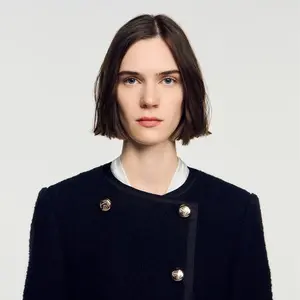 Sandro Tweed Coat With Jewel Buttons