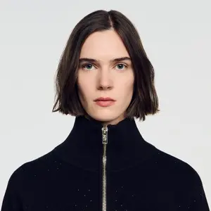 Sandro Standing Collar Rhinestone Cardigan