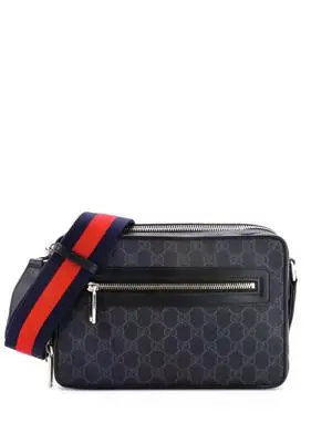 Gucci Double Zip Web Camera Gg Coated Canvas Small Shoulder Bag