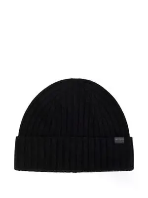 BOSS Ribbed-knit Beanie Hat - Black
