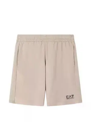 EA7 Logo-print Elasticated-waist Shorts - Neutrals