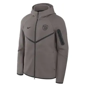 Nike Milwaukee Brewers Tech Fleece Men's Mlb Full-zip Hooded Jacket Brown