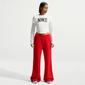 Nike Studio Fleece Medium Weight Mid-rise Wide-leg Pants - Red