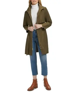 Cole Haan Zip Front Trench Rain Coat - Olive