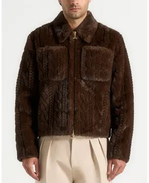 Manière De Voir David Plush Cable Embossed Jacket - Brown