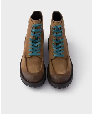Prada Aged Suede Lace-up Ankle Boots