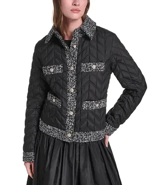 Karl Lagerfeld Paris Agyness Quilted Contrast Trim Jacket