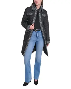 Karl Lagerfeld Paris Agyness Quilted Contrast Trim Coat