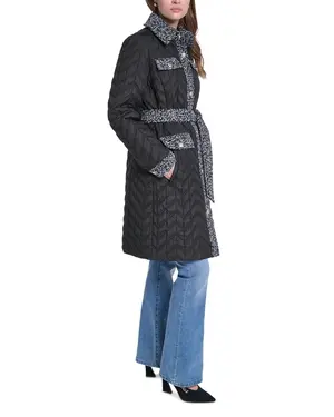 Karl Lagerfeld Paris Agyness Quilted Contrast Trim Coat
