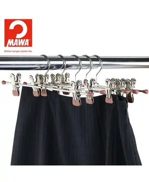 MAWA Adjustable Pant Clip Hanger With Grip Tip Clips, Model K30d, Set Of 10 - Latte