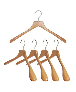 MAWA Beechwood Shirt Hanger With Wide Shoulder Support, Set Of 4 - Natural