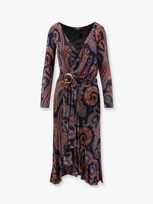 Etro Stretch Viscose Dress With Iconic Pattern - Blue