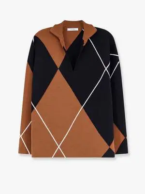 Max Mara Mxmsala Argyle Pattern Virgin Wool Sweater Brown