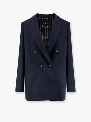 Etro Doublebreasted Stretch Wool Blazer - Blue