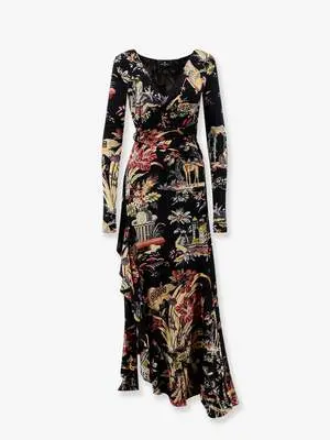 Etro Stretch Viscose Long Dress With Multicolor Print