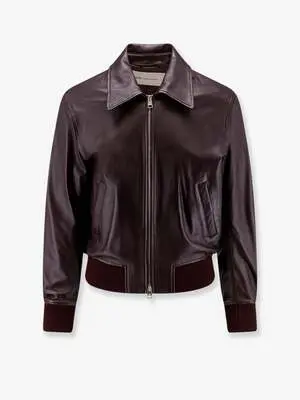 AMI Paris Bordeaux Leather Jacket With Zip - Red