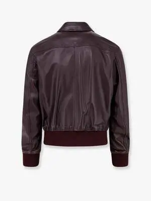 AMI Paris Bordeaux Leather Jacket With Zip