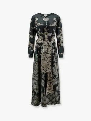 PIERRE-LOUIS MASCIA Mutkas Printed Silk Long Dress - Black