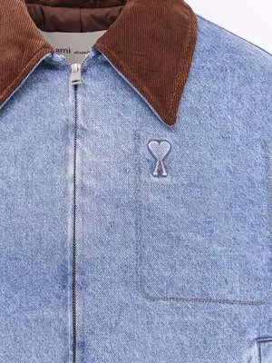 AMI Paris De Coeur Padded Denim Jacket With Zip