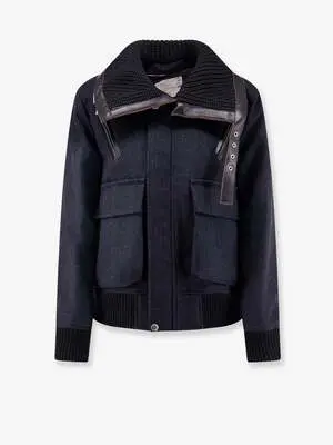 Sacai Herringbone Wool Padded Bomber - Blue