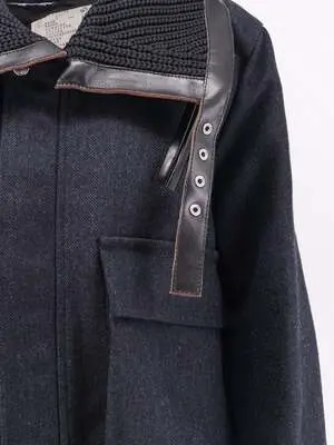 Sacai Herringbone Wool Padded Bomber - Blue